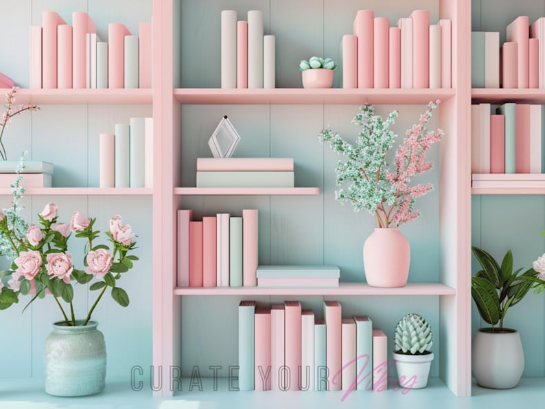 Spring Zoom Background: Elegant Easter Bookshelf Feminine Backdrop ...