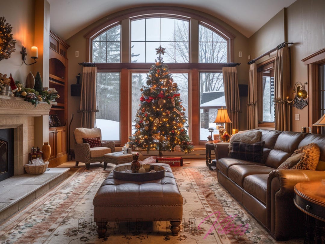 Cozy Christmas Living Room Zoom Background | PNG Digital Background for ...