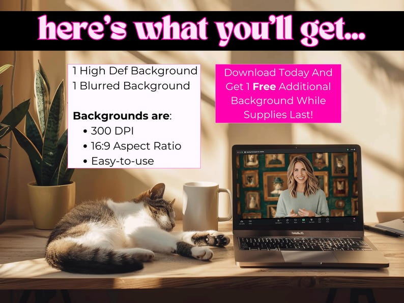 Cat Zoom Background Funny: Cat Portrait Gallery Wall Digital Backdrop ...