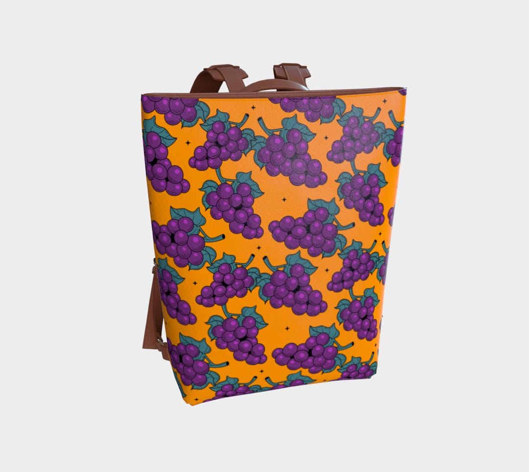 Vintage Grapes Vegan Leather Backpack Leather Bookbag, Custom Laptop ...