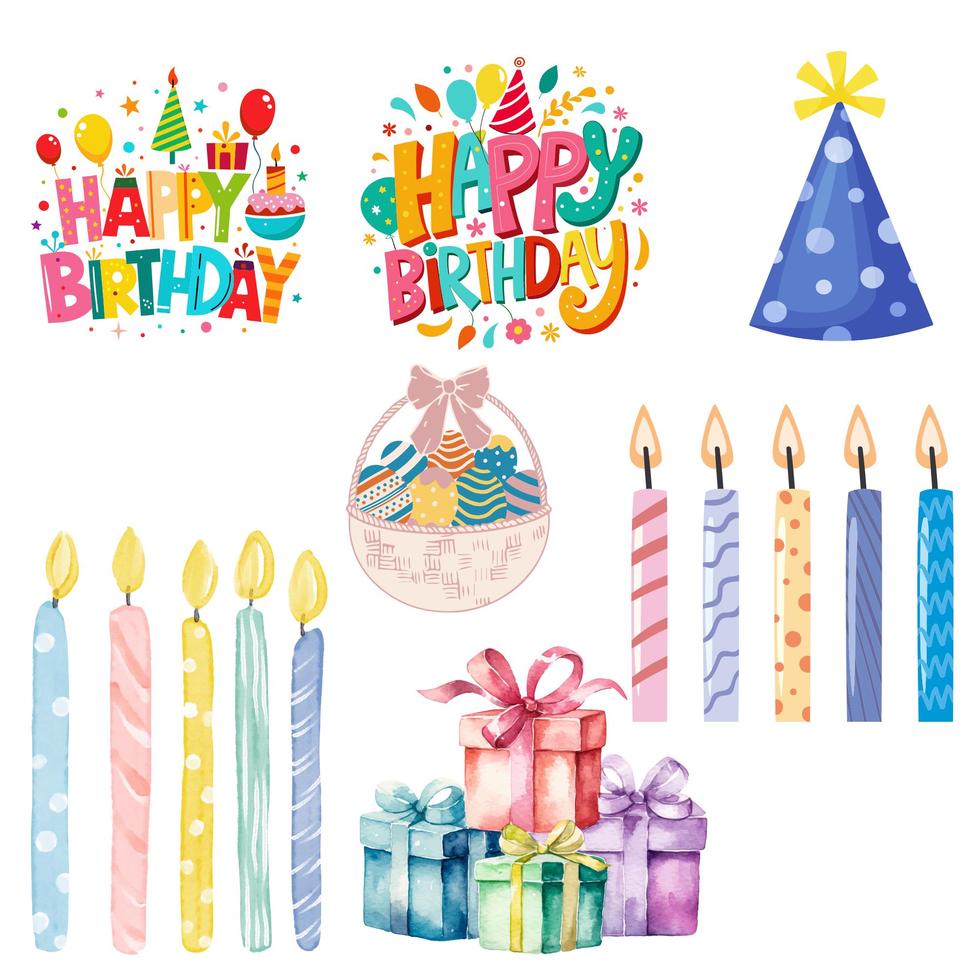 Watercolor Happy Birthday Clipart Set, Birthday Party PNG SVG, Balloons ...
