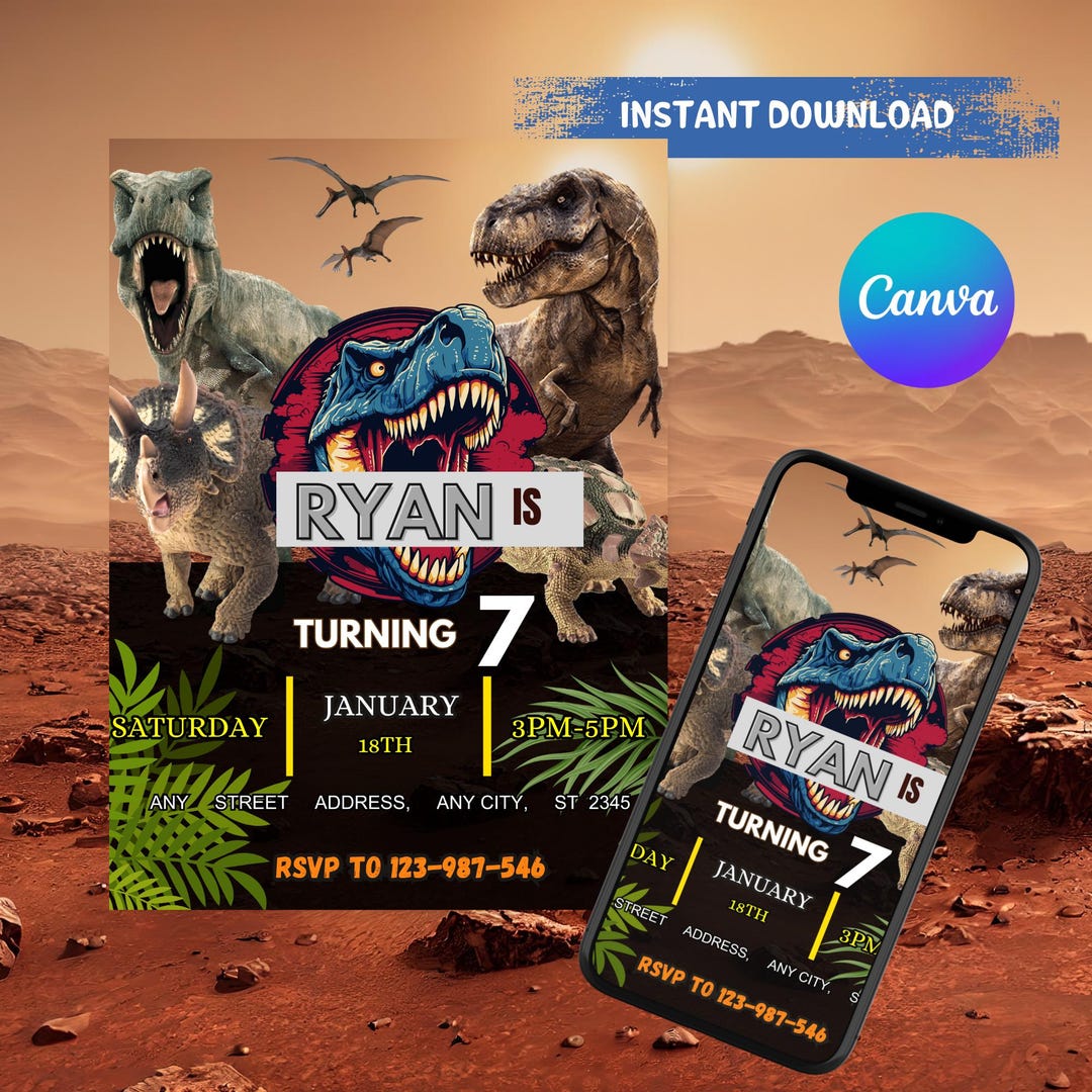 Jurassic World Birthday Invitation, Dinosaur Party Invitation, Jurassic ...