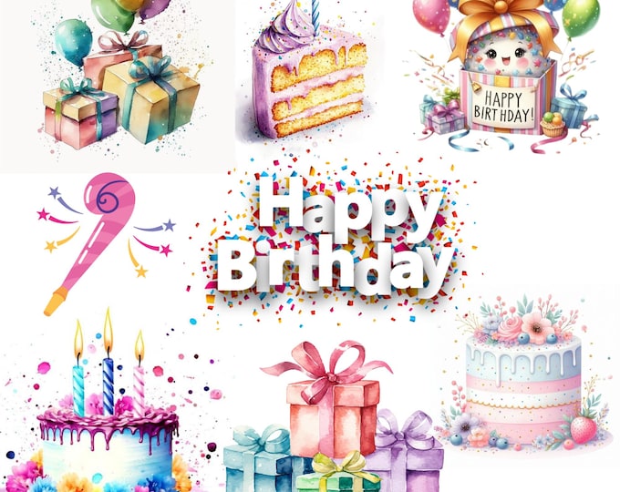 Birthday Party Clipart Bundle, Celebration Clipart for Invitations and ...