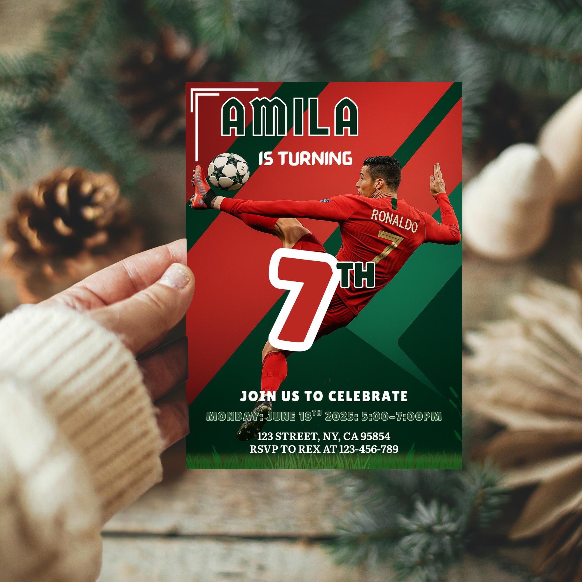 Editable Ronaldo Birthday Invitation, Canva Template, Soccer Birthday ...