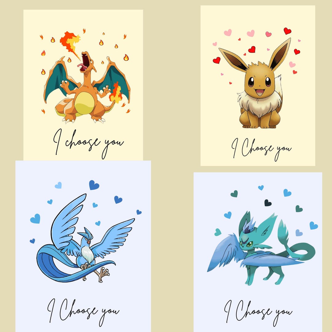 Printable Pokemon Card | Greeting Card | I Choose You | Pikachu, Eevee ...