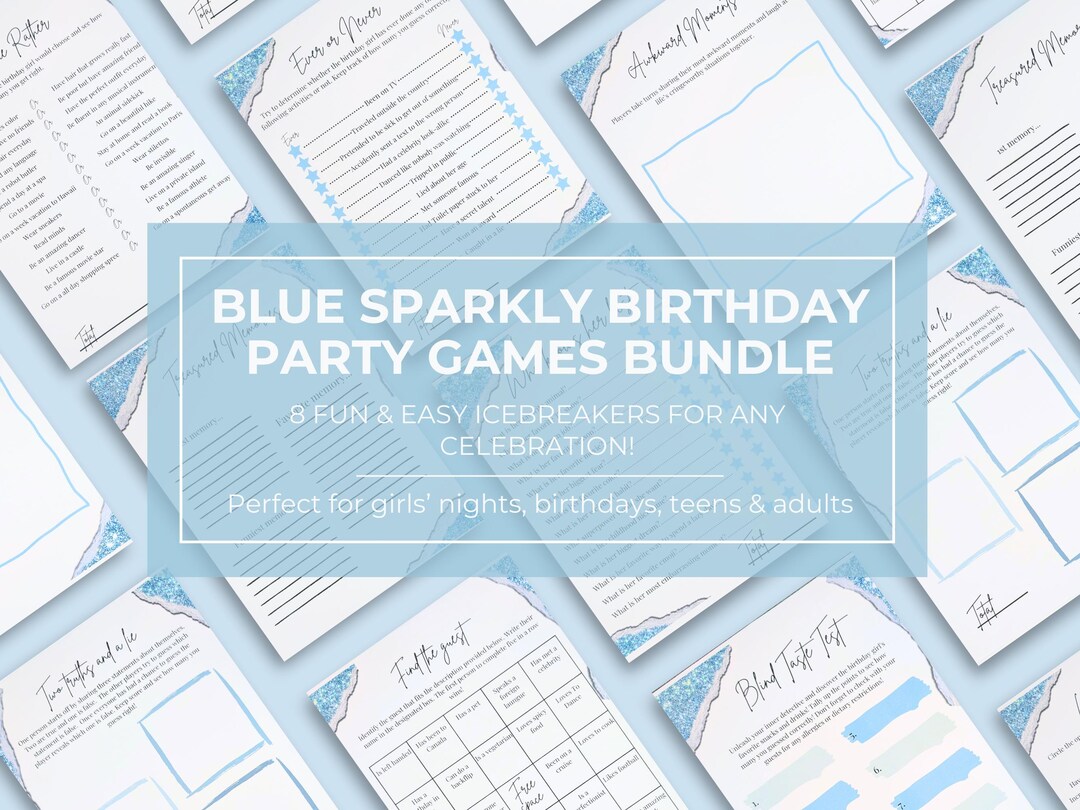 Blue Sparkly Birthday Party Games Bundle: 8 Printable Party Games - Etsy