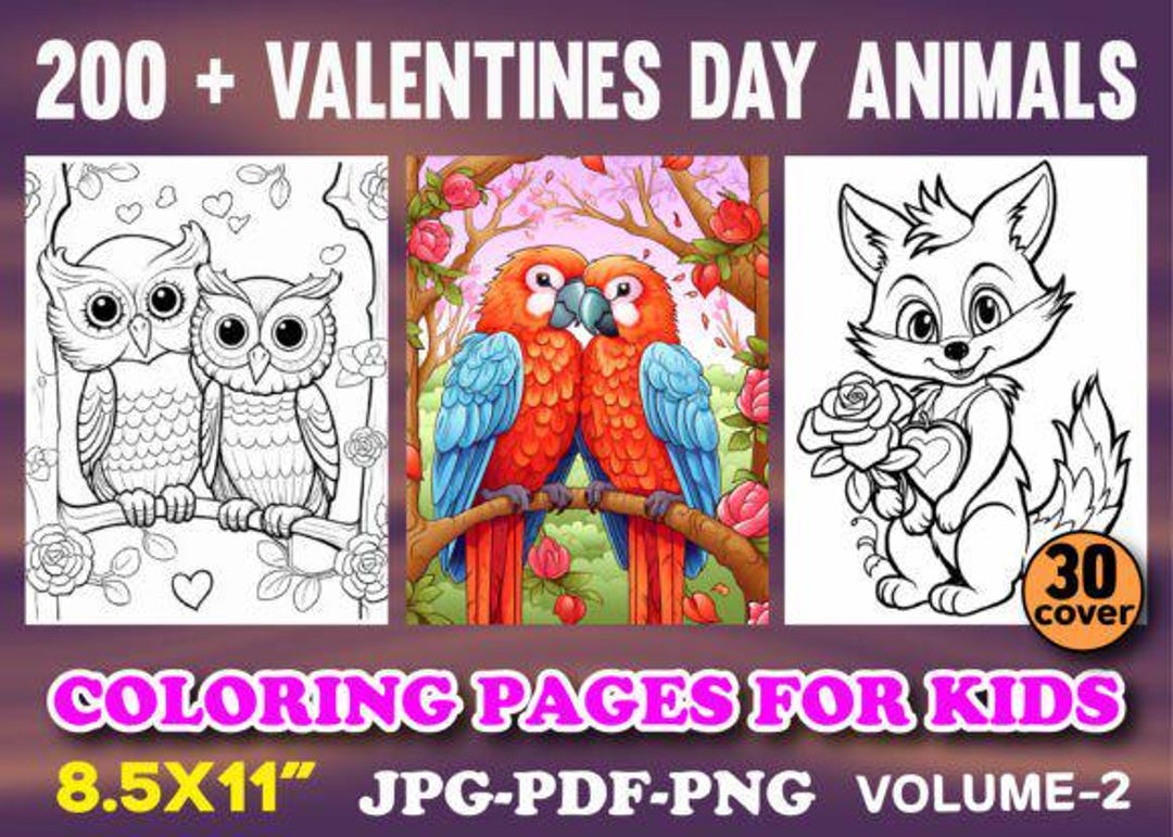 Valentine's Day Animal Coloring Pages, Cute Cartoon Designs for Kids ...