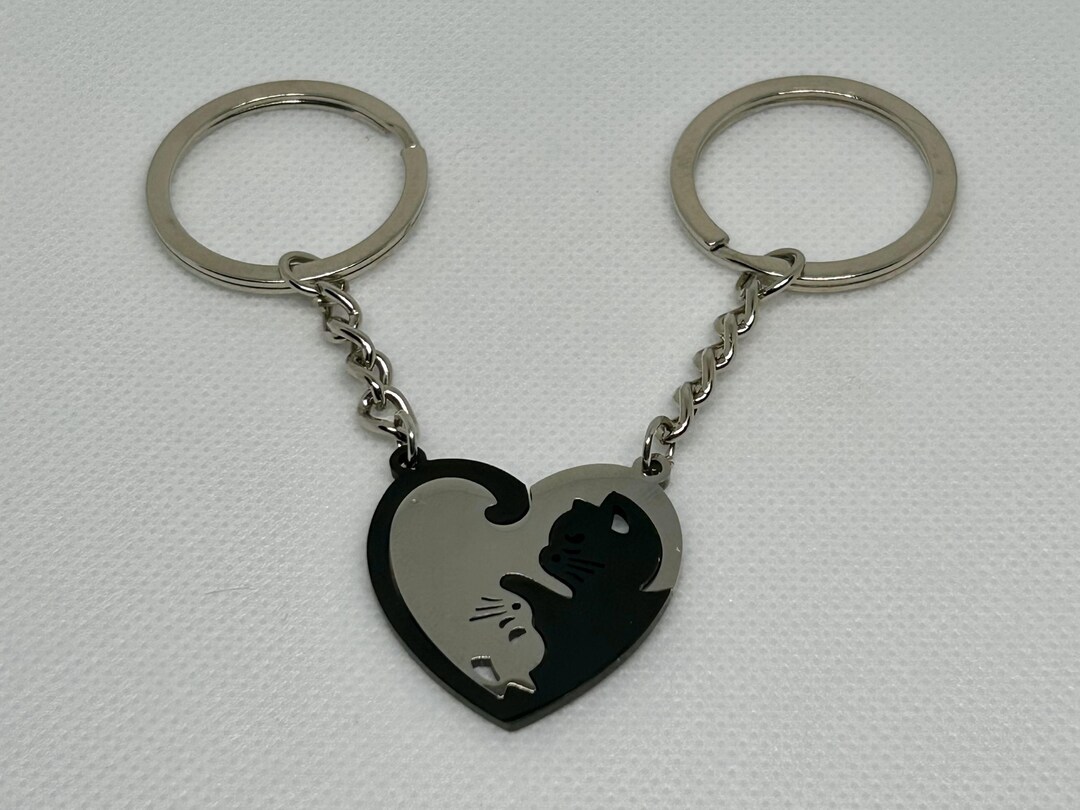 Interlocking Cat Heart Keychain Set, Cute Cat Lover Gift, Matching ...