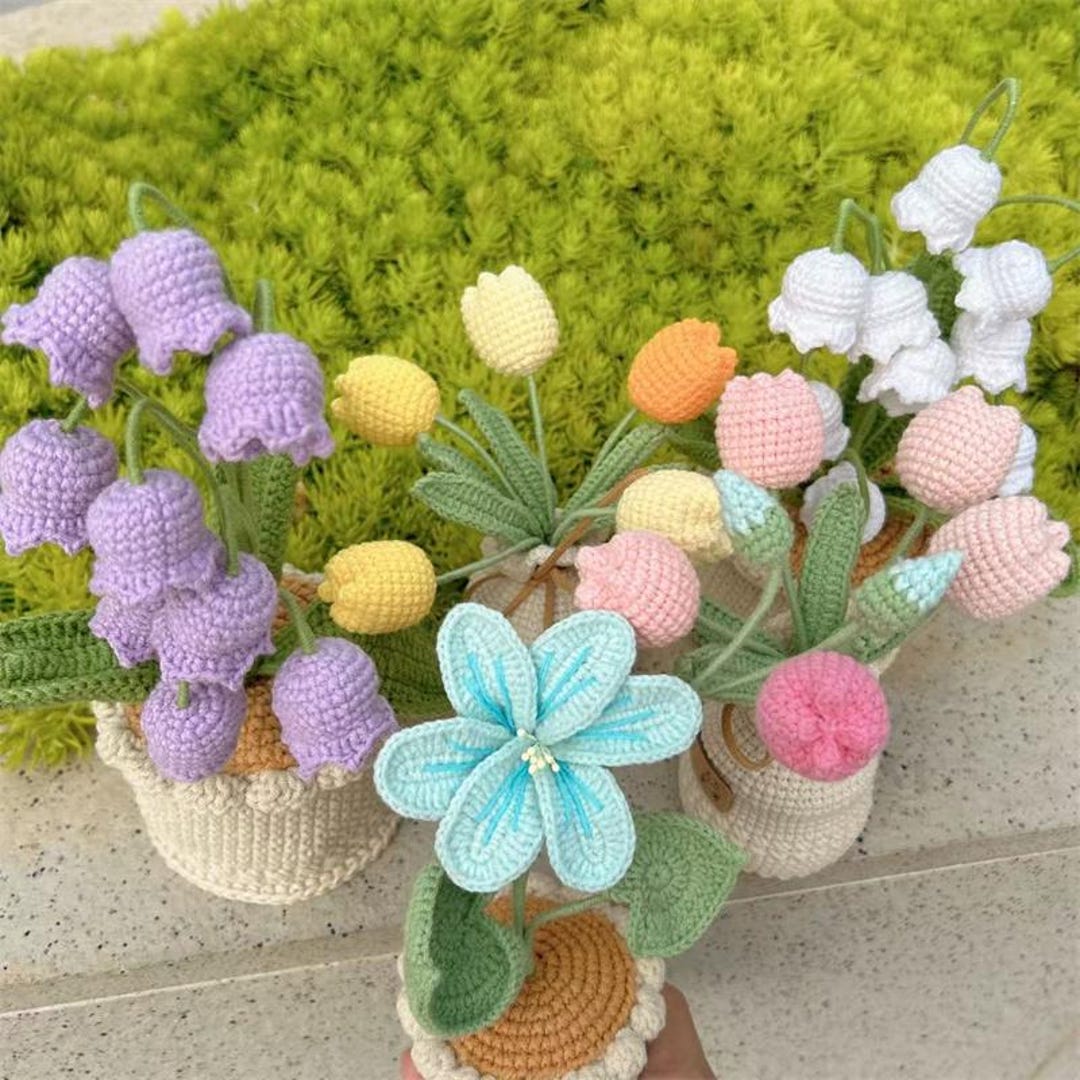 Handmade Crochet Flower Pot, Crochet Desk Decor, Emotional Support ...