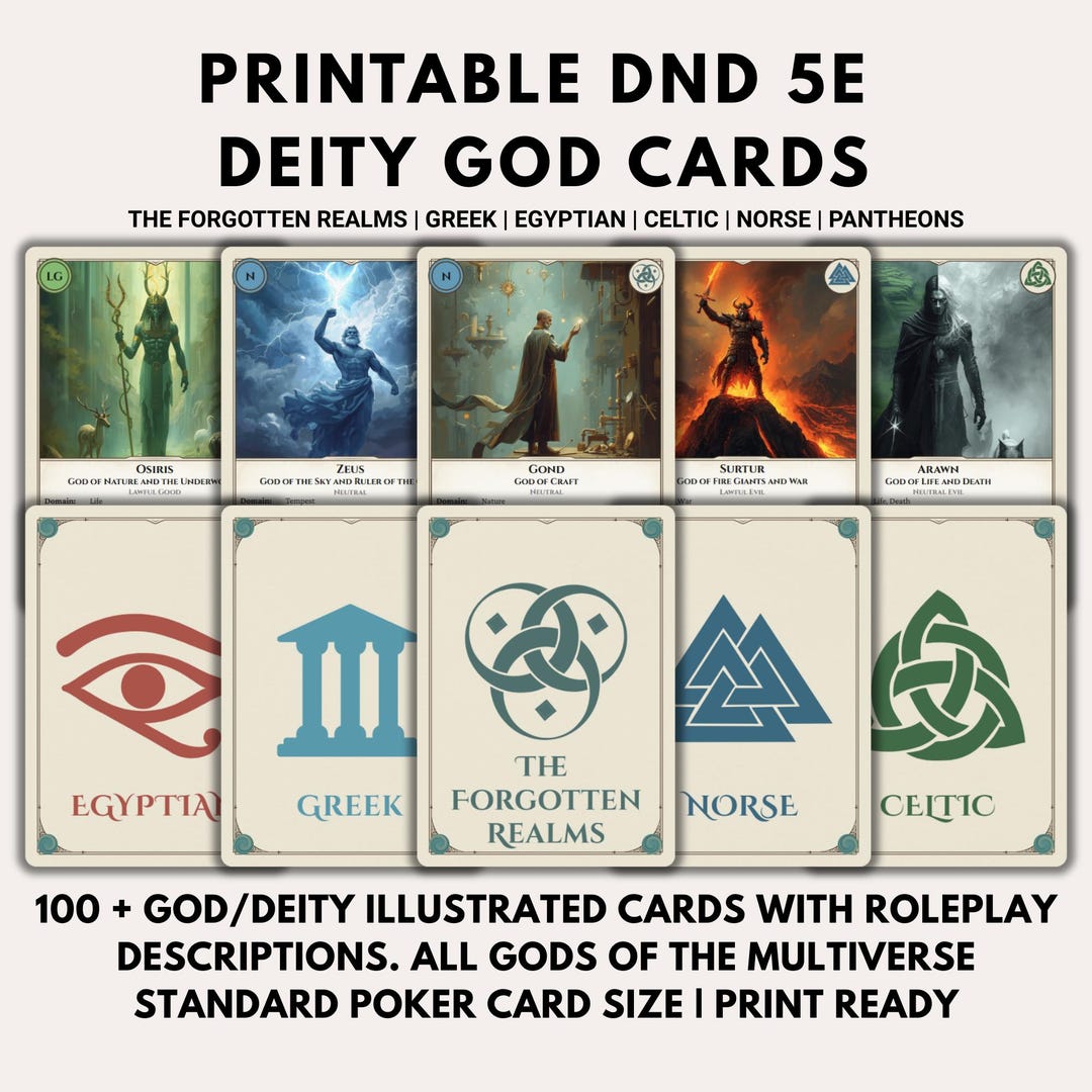 Dnd Deity God Cards 5e Illustrated Bundle Digital Download Dungeons and ...
