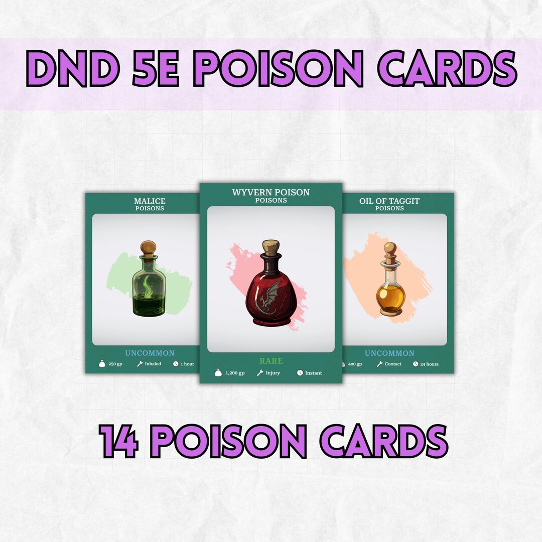 Dnd 5E 2024 Illustrated 14 Poison Cards Bundle New Digital Download ...