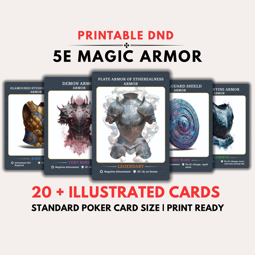 Dnd Item Cards Armor Card Magic Item Deck D&D 5e Armour Illustrated ...