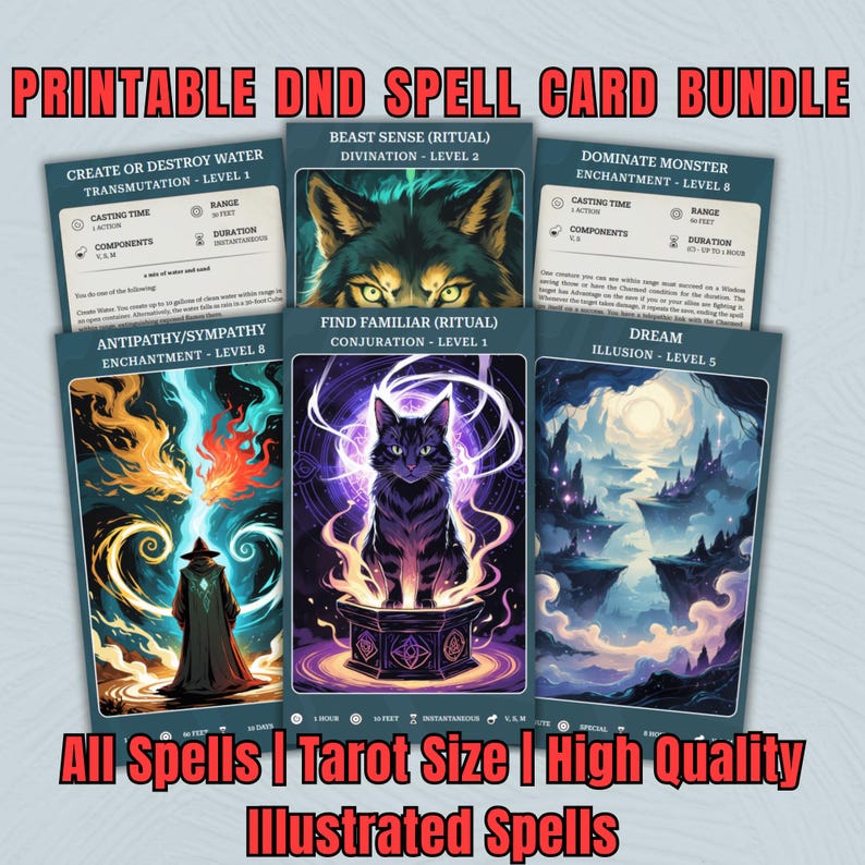 Dnd 5e Spell Cards Bundle: Illustrated Tarot Size (digital Download) - Etsy