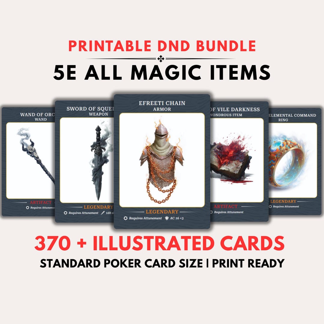 D&D 5e Magic Item Cards: 370+ Illustrated Printable Bundle Deck ...