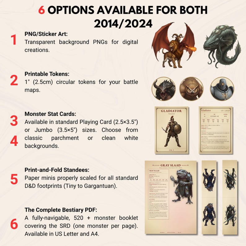 Dnd Monster Cards Bundle 5e 5.5e 2014 2024 Printable Statblock Dungeons ...