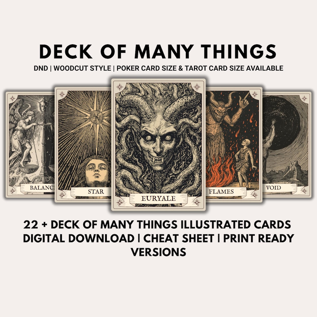 DND Deck of Many Things Dungeons and Dragons 5e Illustrated Woodcut ...