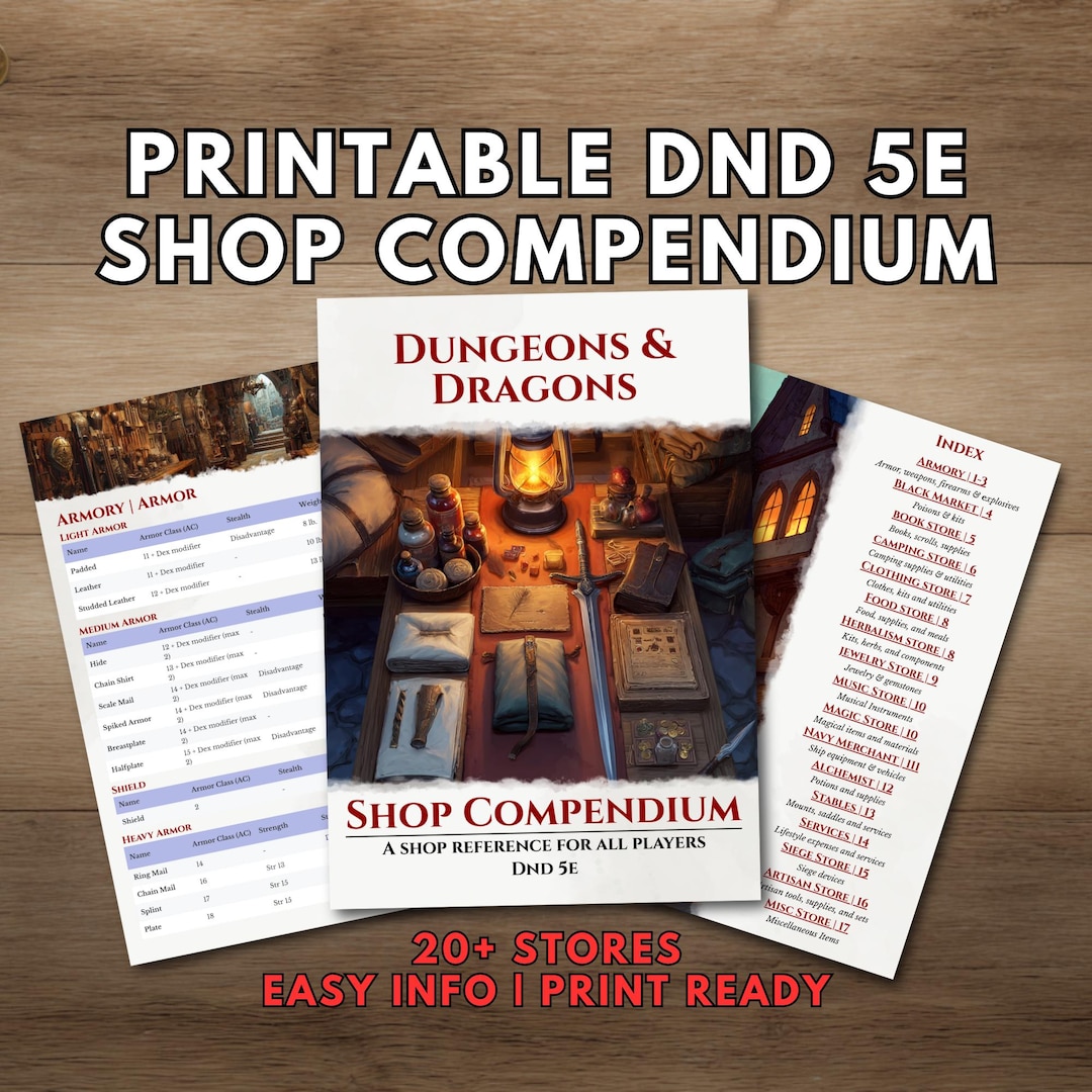 Dnd Shop Compendium Printable D&D 5e Booklet Dungeons and Dragons PHB ...