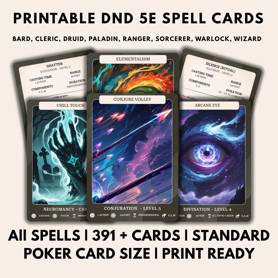 Dnd Spell Cards 5e Illustrated Bundle 2014 2024 (digital Download) - Etsy