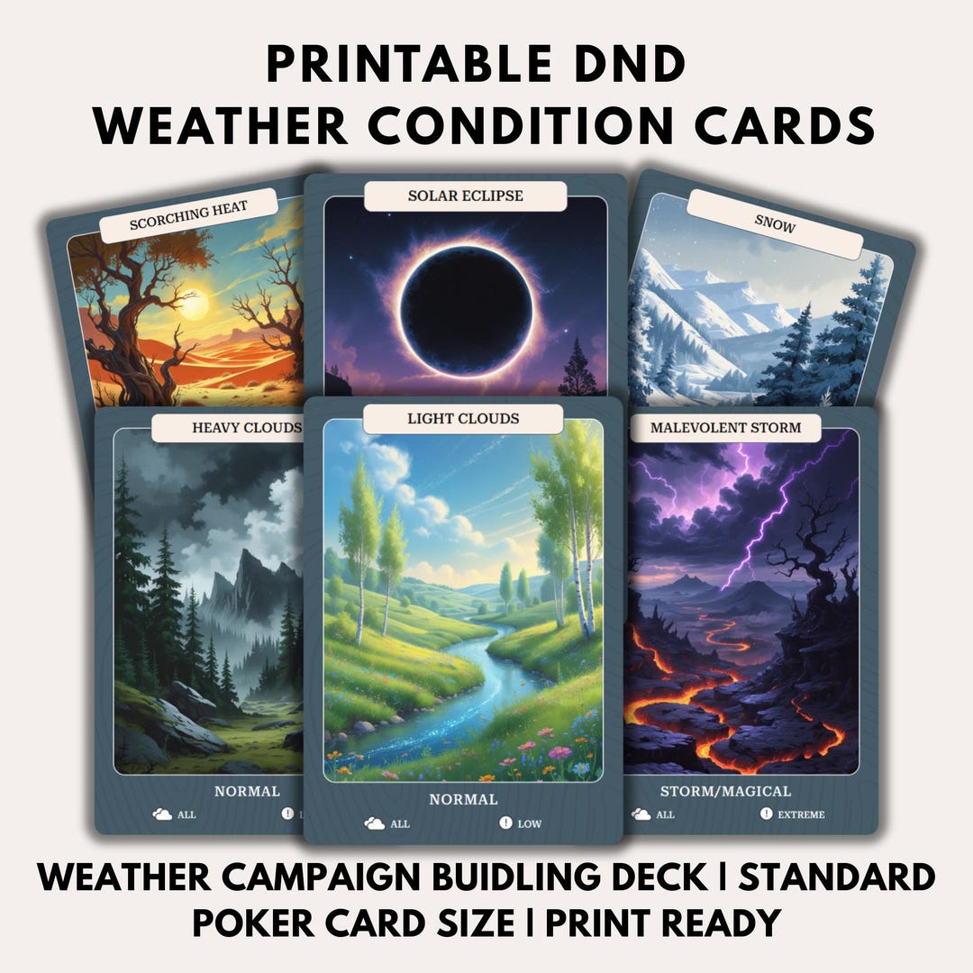 Dnd 5e Weather Condition Cards Biome Bundle Deck: Illustrated Printable ...