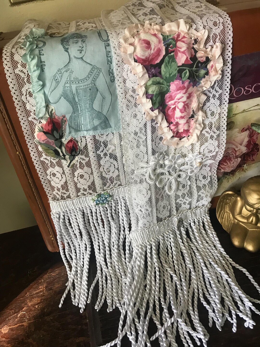 Applique Scarf Tattered Chic Roses Ladies Corsets Lace Vintage Lace - Etsy