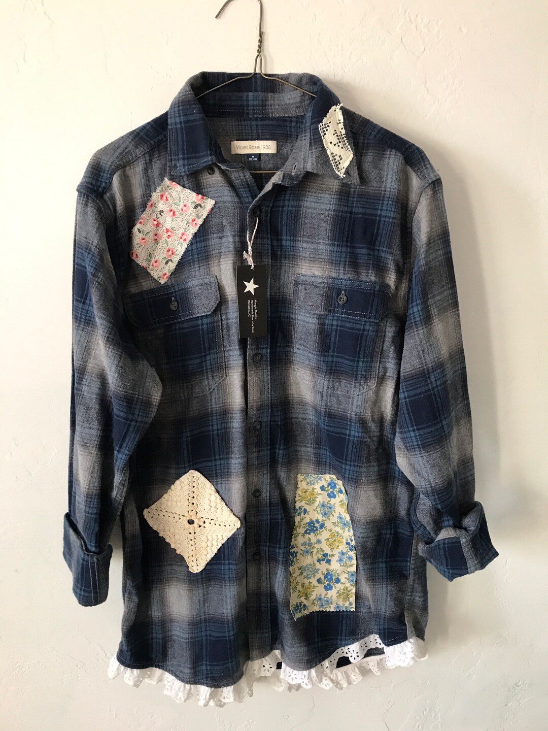 Upcycled Plaid Flannel Shirt: Vintage Fabric & Crochet Embellished ...