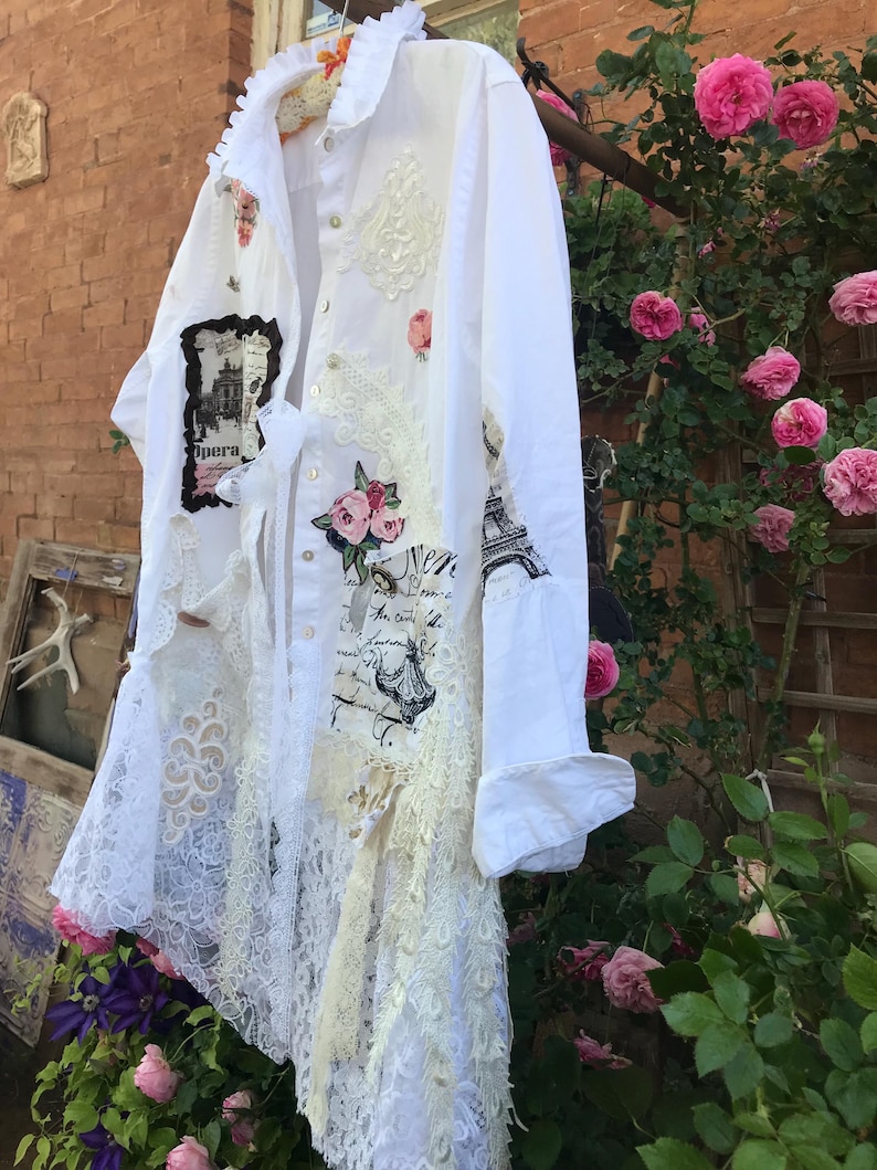 OOAK Upcycled White Shirt Jacket: Shabby Chic Art to Wear, Size 18 - Etsy