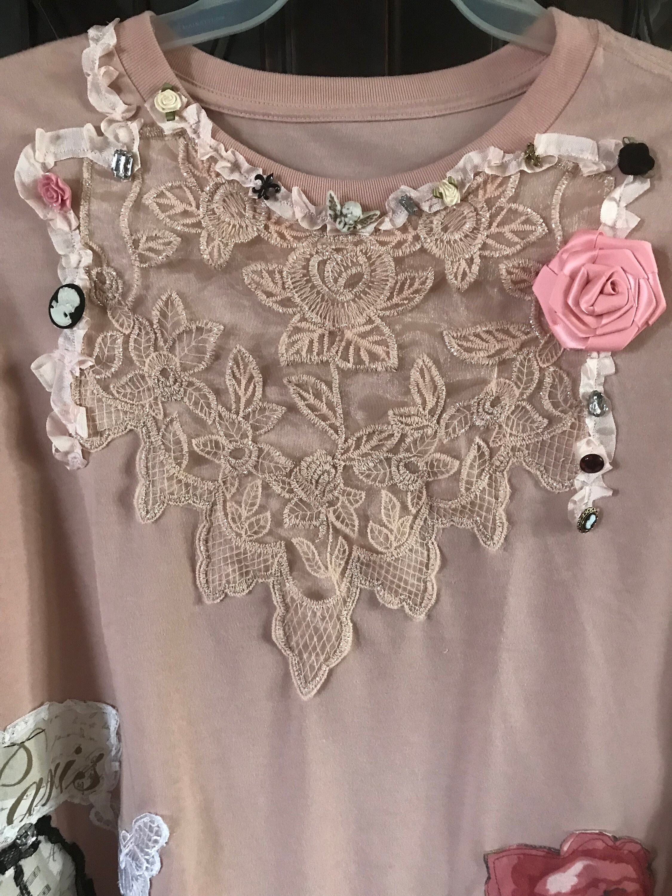 Artsy Boho Shabby Style Romantic Womens Upcycled Lace Applique Collage ...