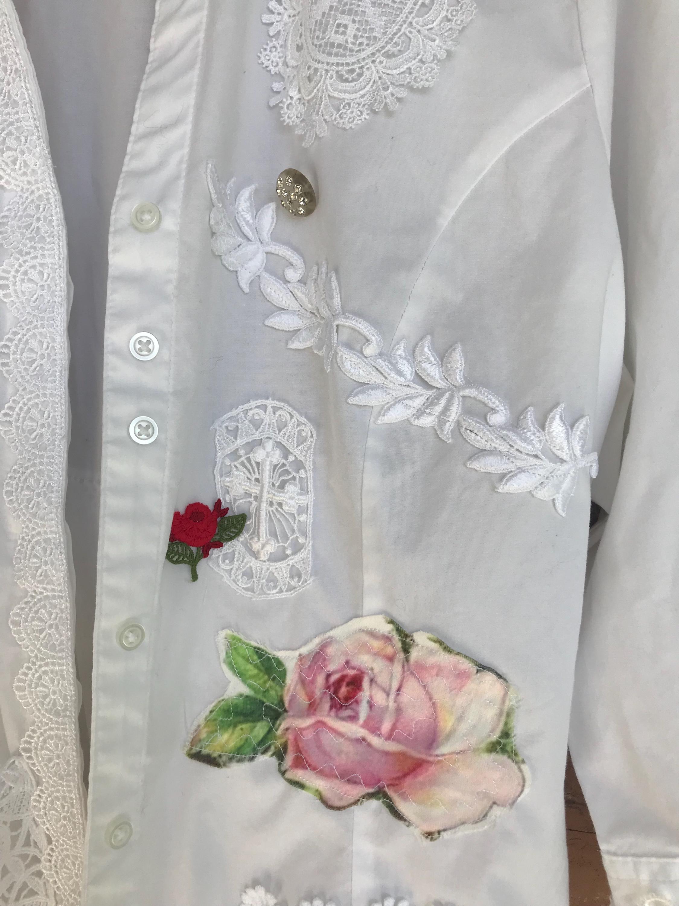 Art to Wear Jacket: Embellished Lace Roses Cross Appliqués, Roses ...