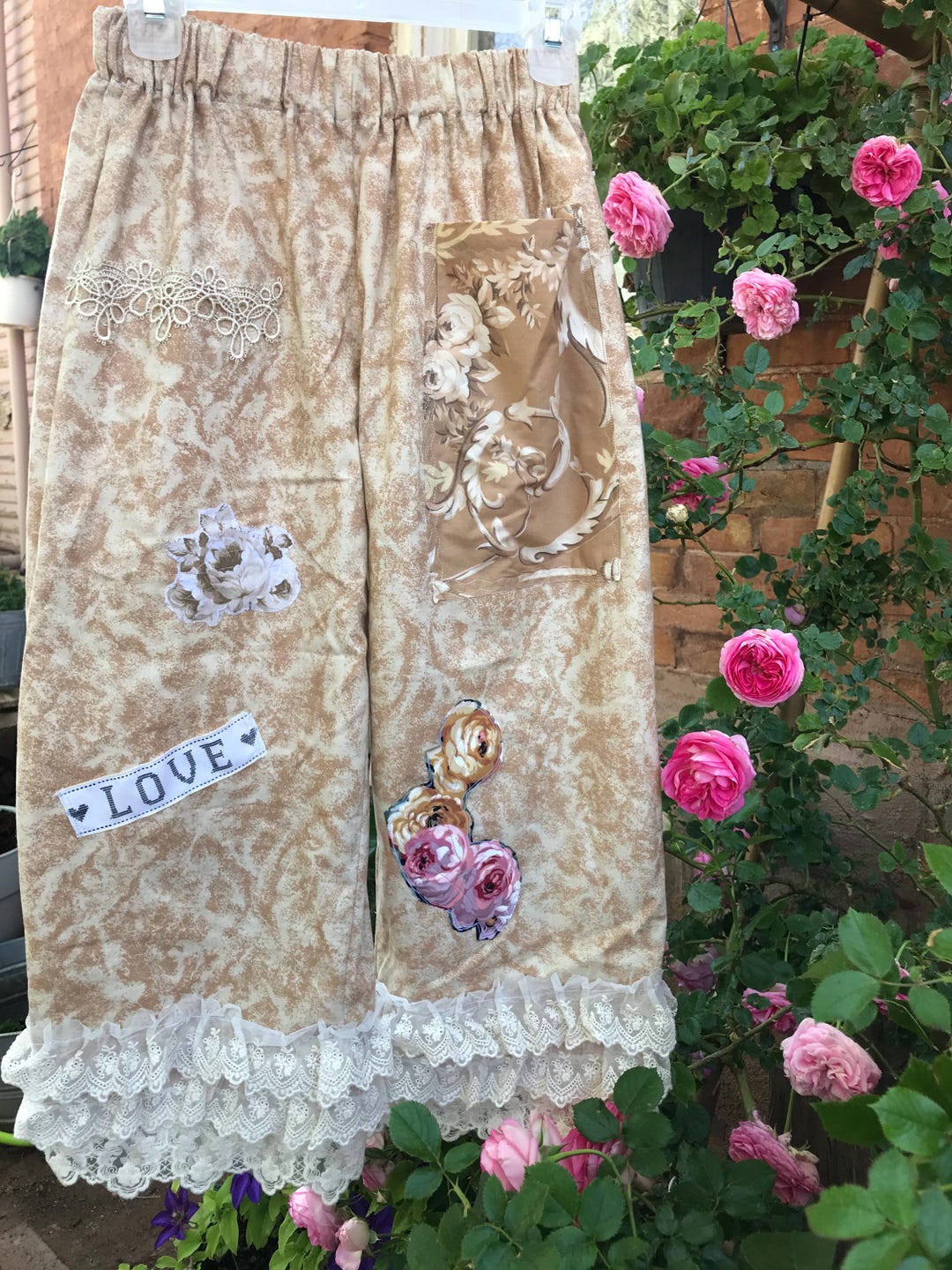 Artsy Art to Wear Womens Rose Applique Pantaloons Bloomers Unique OOAK ...