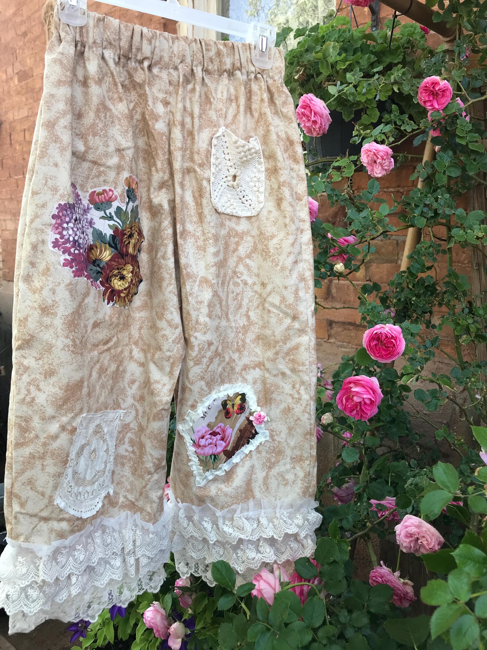 Artsy Art to Wear Womens Rose Applique Pantaloons Bloomers Unique OOAK ...