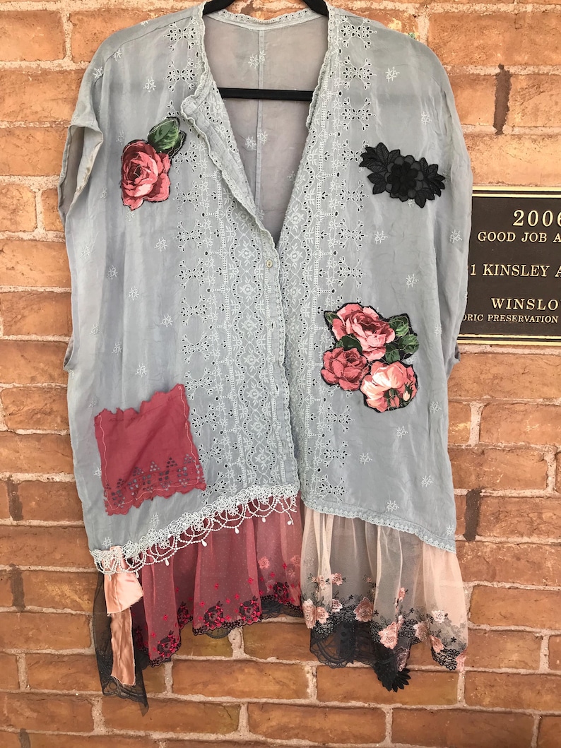 Art to Wear Paris Roses Tunic Vest Top: Reinvented Garment Rayon Size L ...
