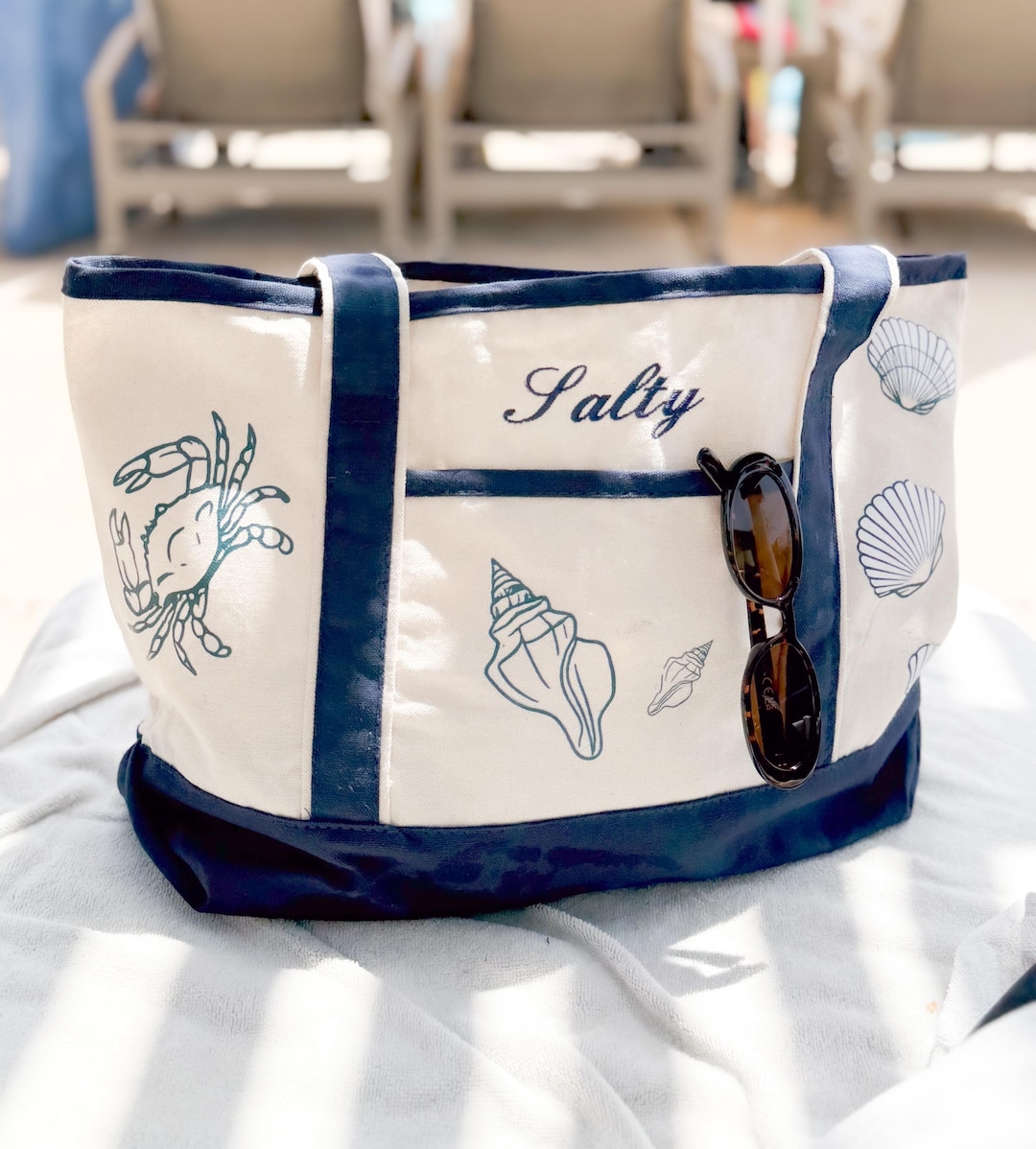 Custom Text Embroidered Beach Tote Bag, Personalized Coastal Canvas Bag ...