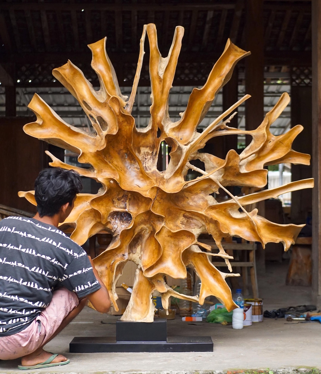 Carving Teak Root Wooden Wall Art Decoration With Stand - Carved Teak Root - Etsy