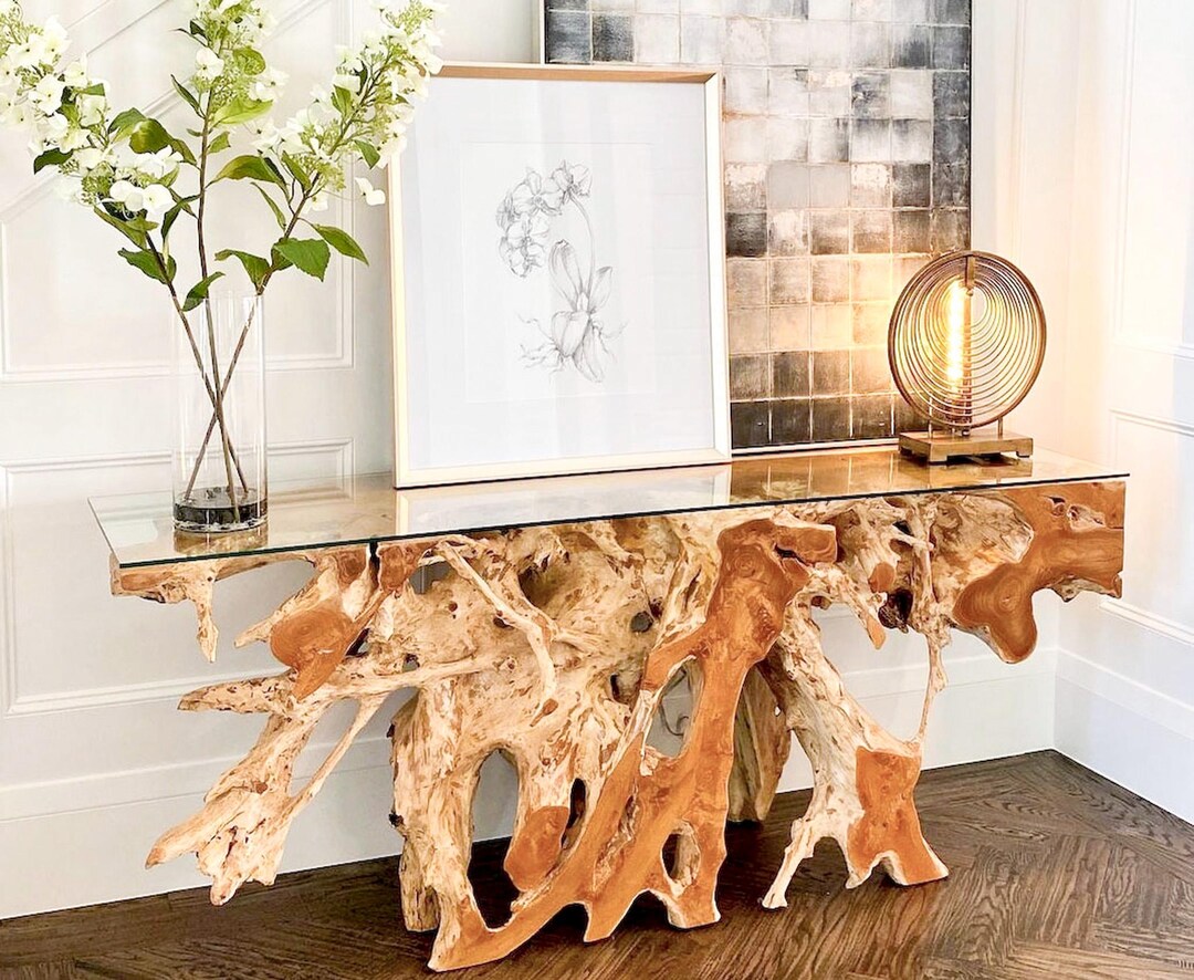 Teak Tree Root Console Table Rustic Entryway Wooden Home Decoration - Etsy