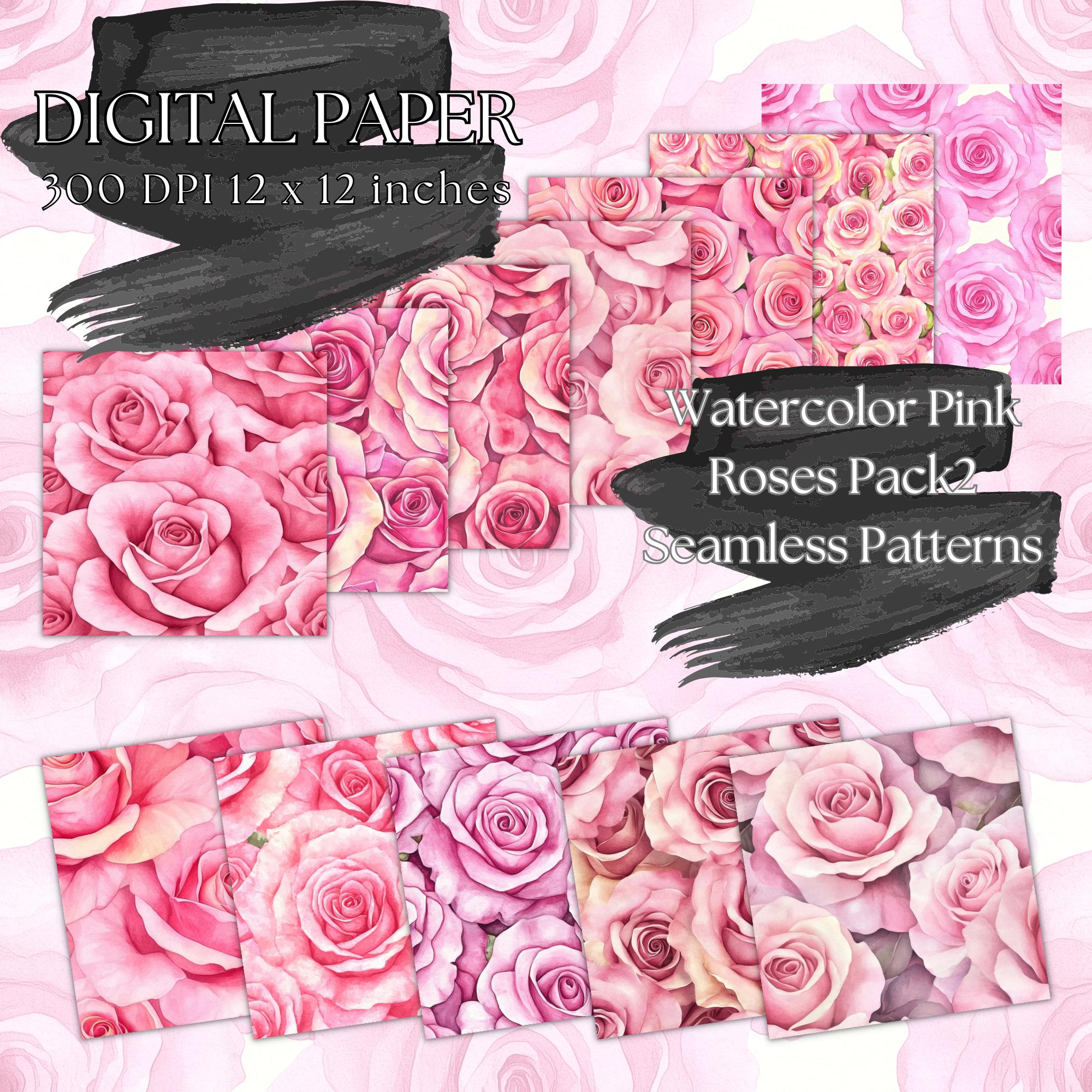 Shabby Chic Watercolor Rose Seamless Patterns, Pack 2, Vintage Seamless ...