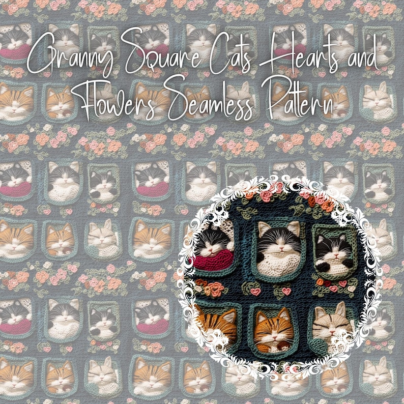 Faux Knit Granny Square Cats Seamless Pattern (digital Paper) - Etsy