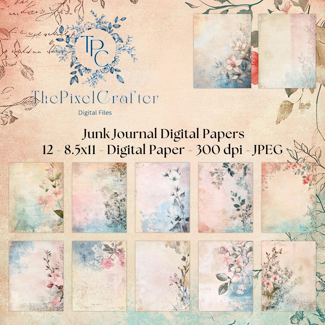 Vintage Pastels Shabby Chic Digital Paper for Junk Journal, Old Texture ...