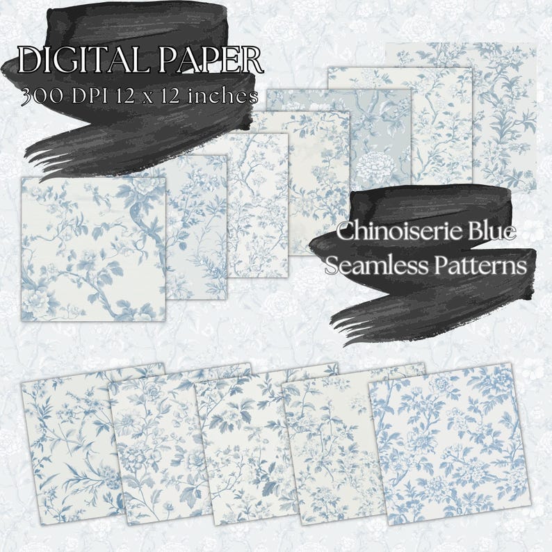 Chinoiserie Wildflower Toile De Jouy Seamless Patterns (digital Paper ...