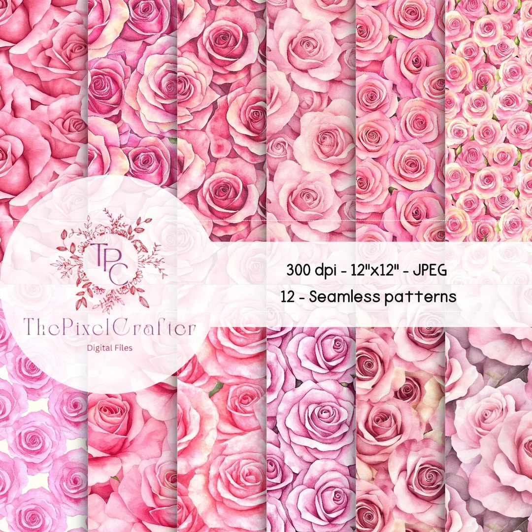 Shabby Chic Watercolor Rose Seamless Patterns, Pack 2, Vintage Seamless ...