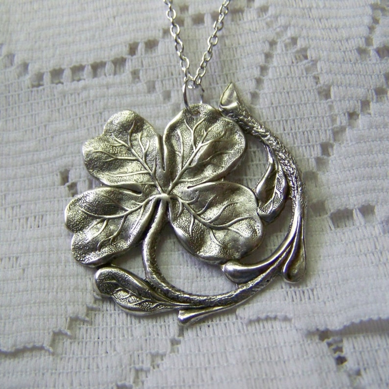 Silver Victorian CLOVER Necklace Large Shamrock Irish | Etsy