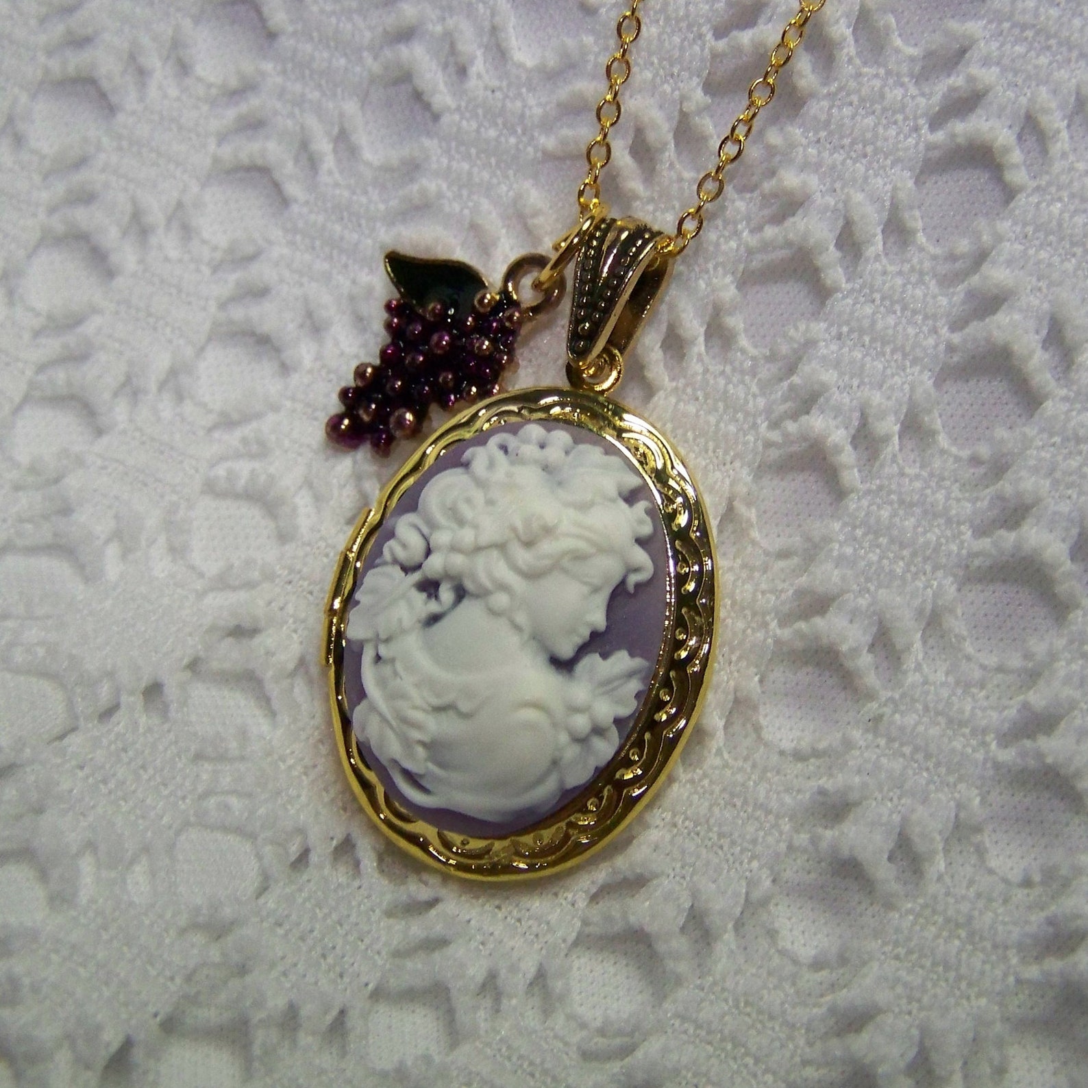 Greek Goddess Cameo Locket Necklace Goddess of Wine Grape | Etsy