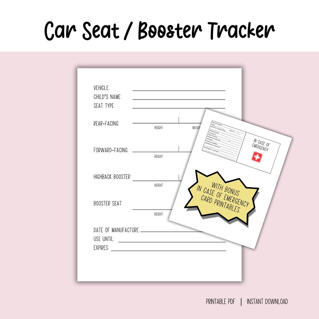 Car Seat & Booster Seat Tracker (plus in Case of Emergency Car Seat ...