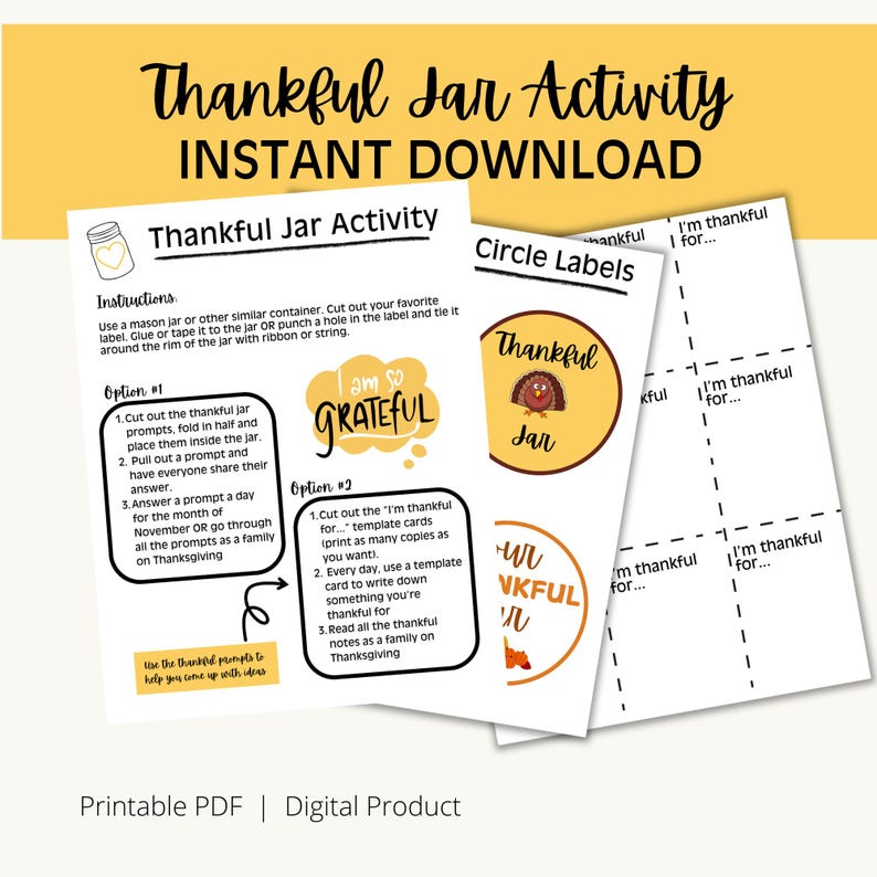 Thankful Jar Activity Printables - Etsy