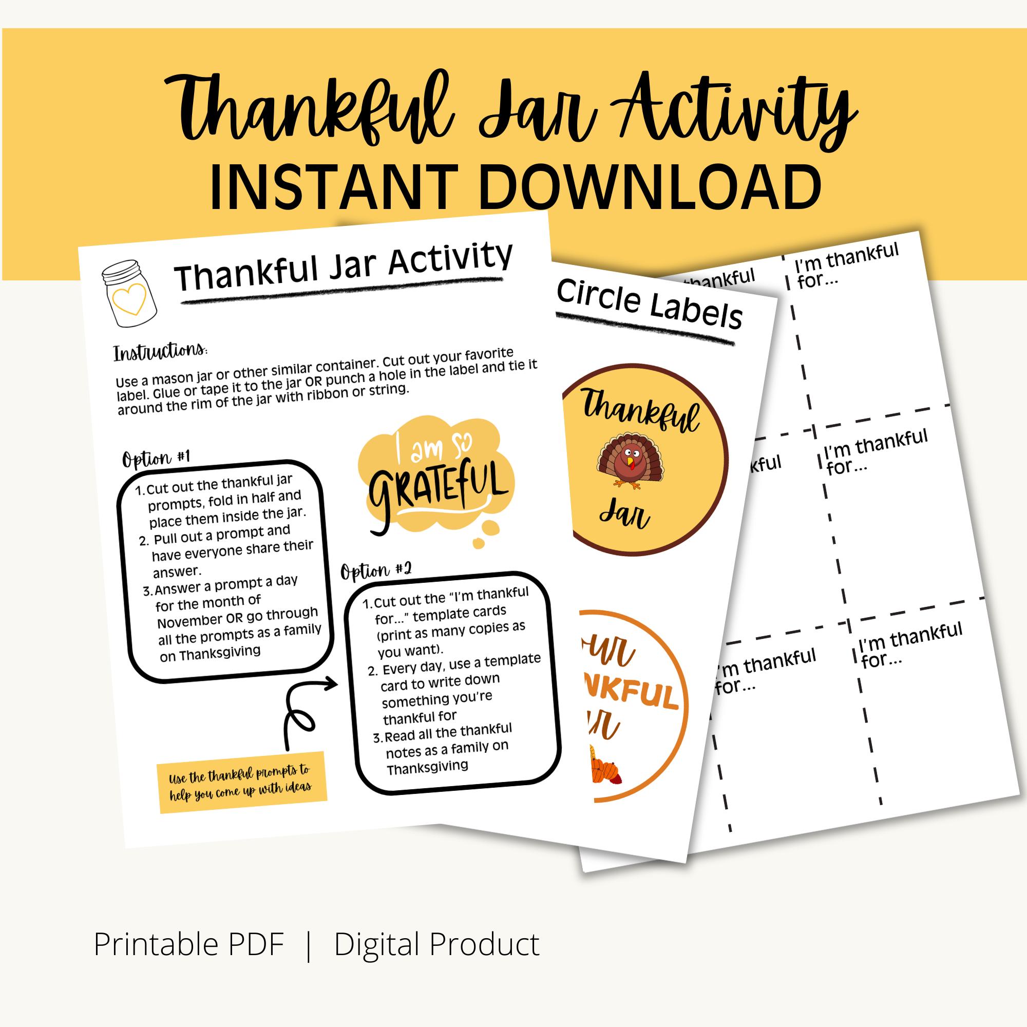 Thankful Jar Activity Printables - Etsy