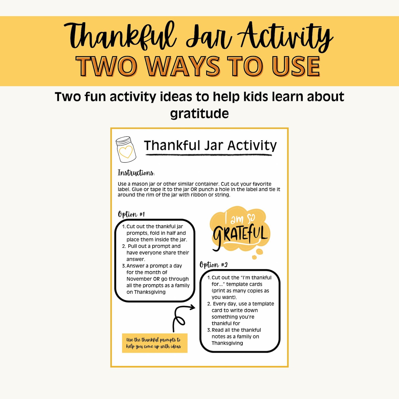Thankful Jar Activity Printables - Etsy