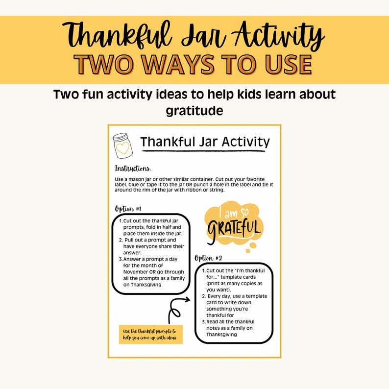 Thankful Jar Activity Printables - Etsy