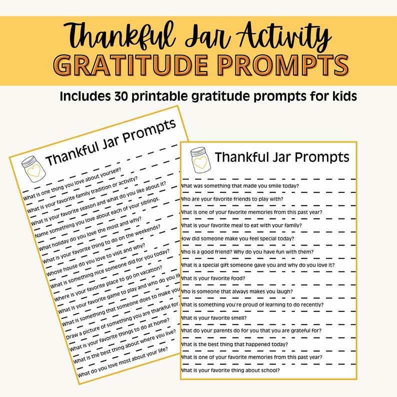 Thankful Jar Activity Printables - Etsy