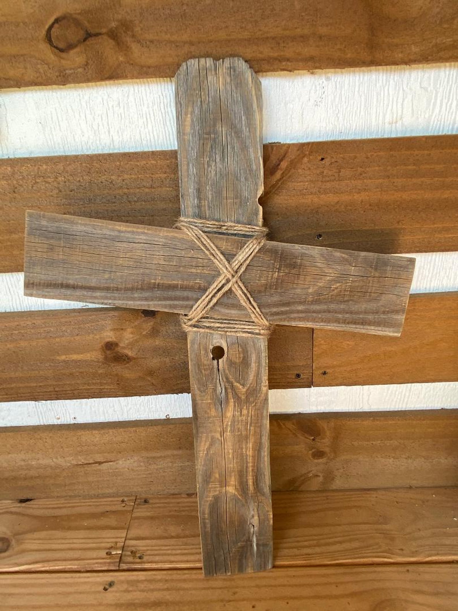 Rustic Wooden Cross With Twine Made With Reclaimed Wood, Rustic Cross ...