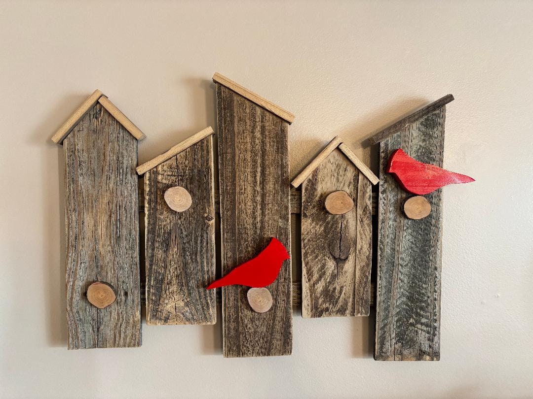 Rustic Birdhouse Wall Hanging With Red Birds Made Out of Reclaimed ...