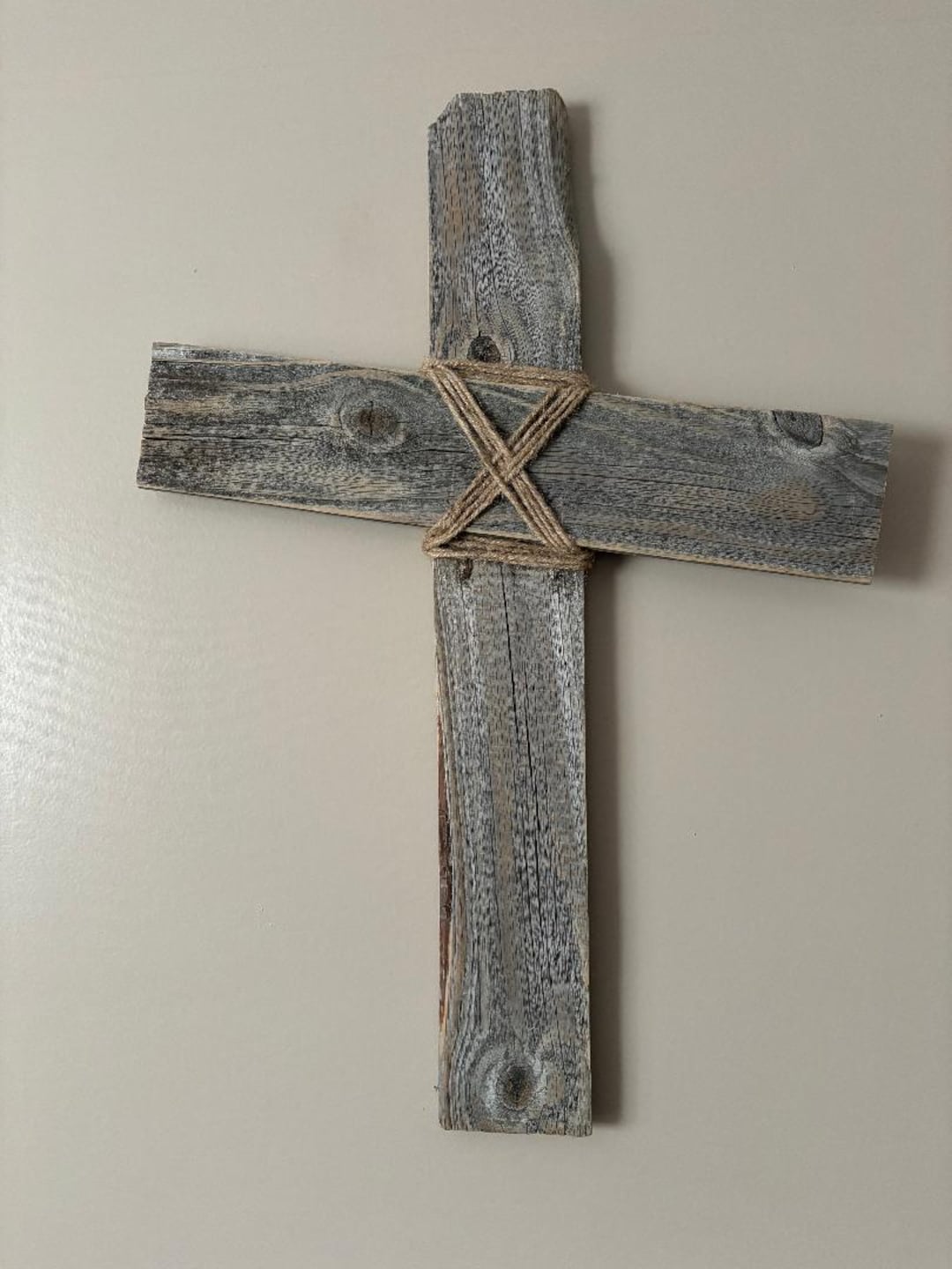 Rustic Wooden Cross With Twine Made With Reclaimed Wood, Rustic Cross ...